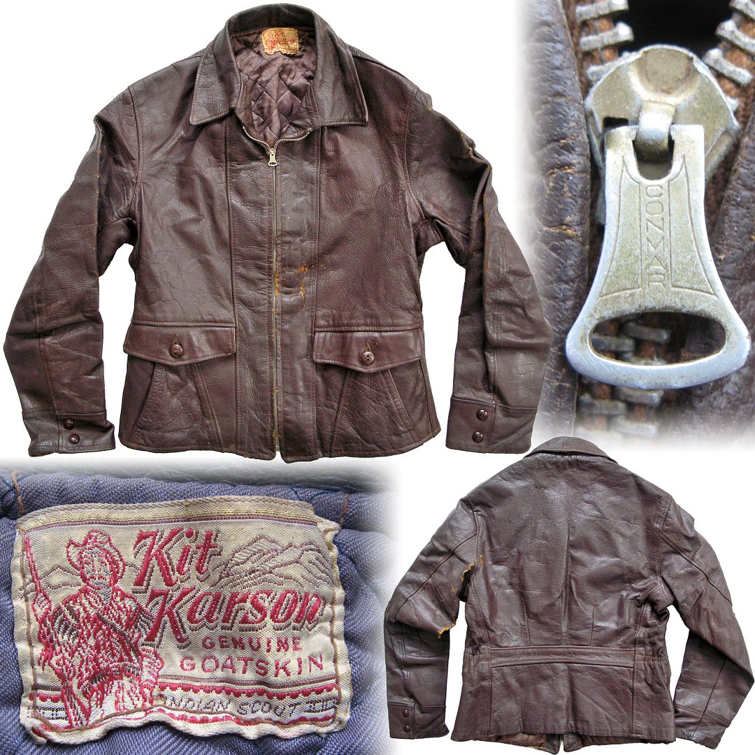 1940s Kit Karson Indian Scout goatskin leather half-belt cossack jacket ...